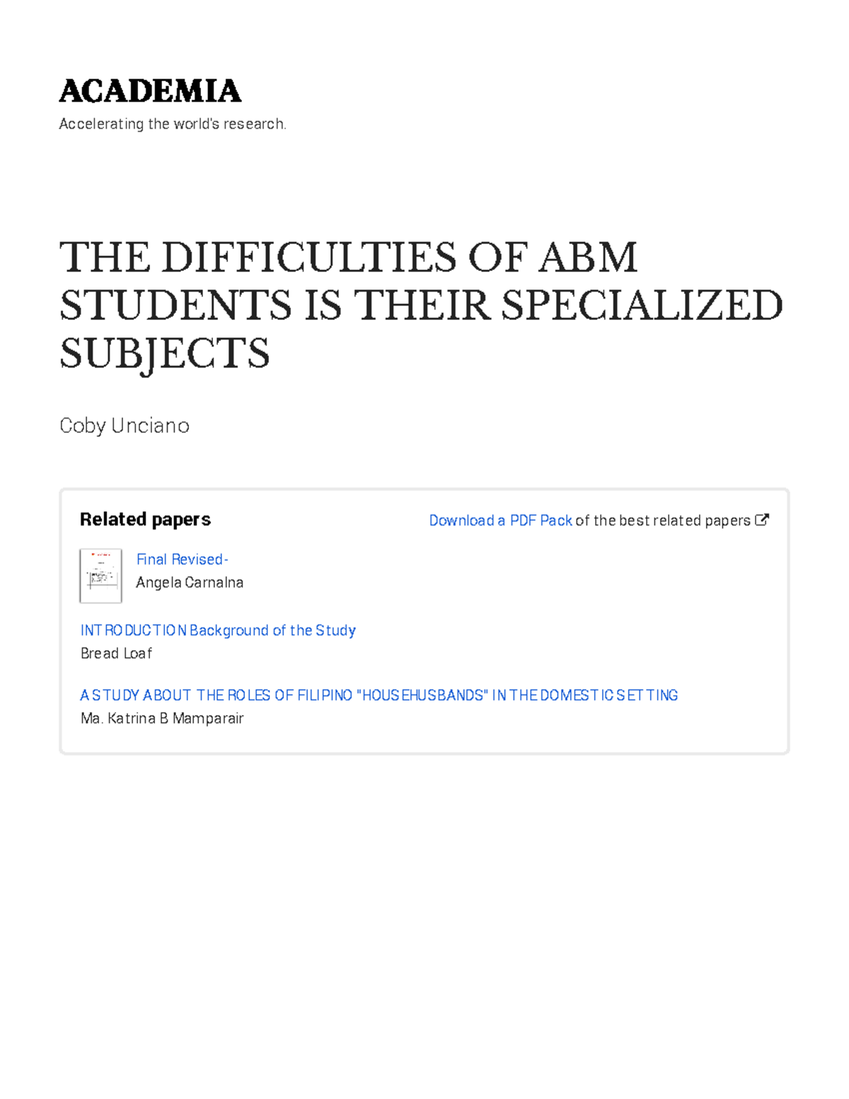 THE Difficulties OF ABM Students IS Their Specialized Subjects with