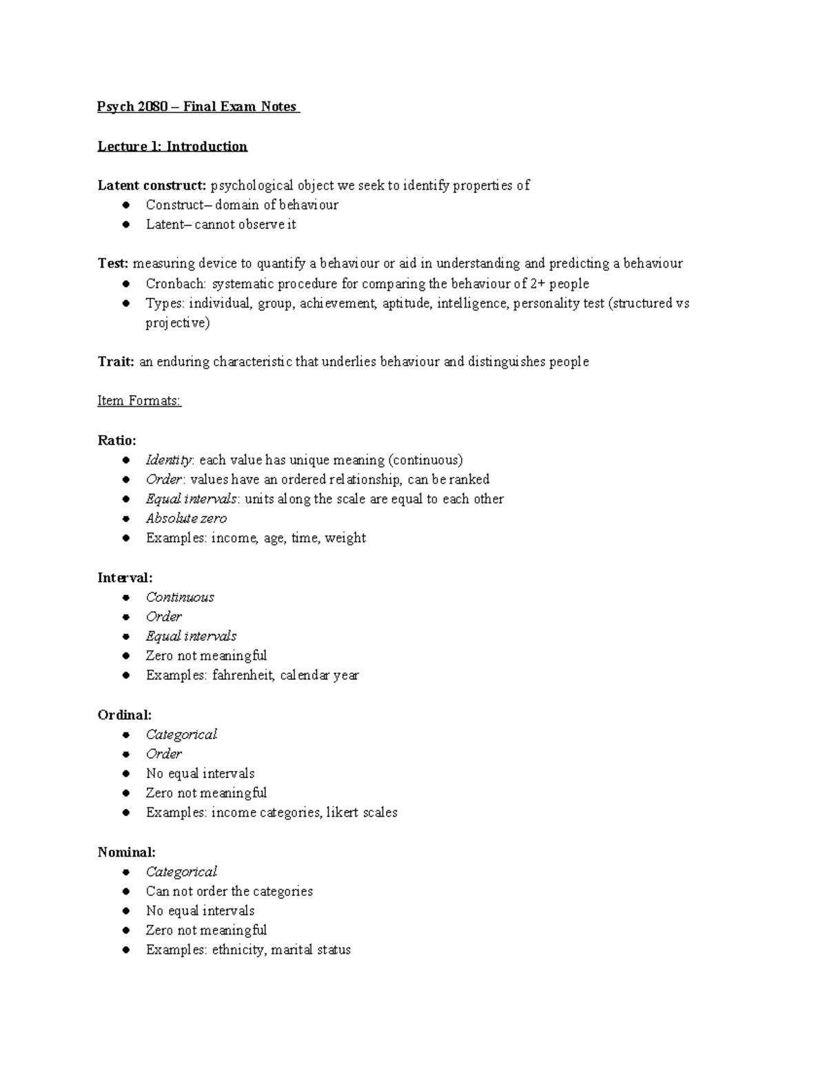 Final Exam Review Notes - Psych 2080 – Final Exam Notes Lecture 1 ...