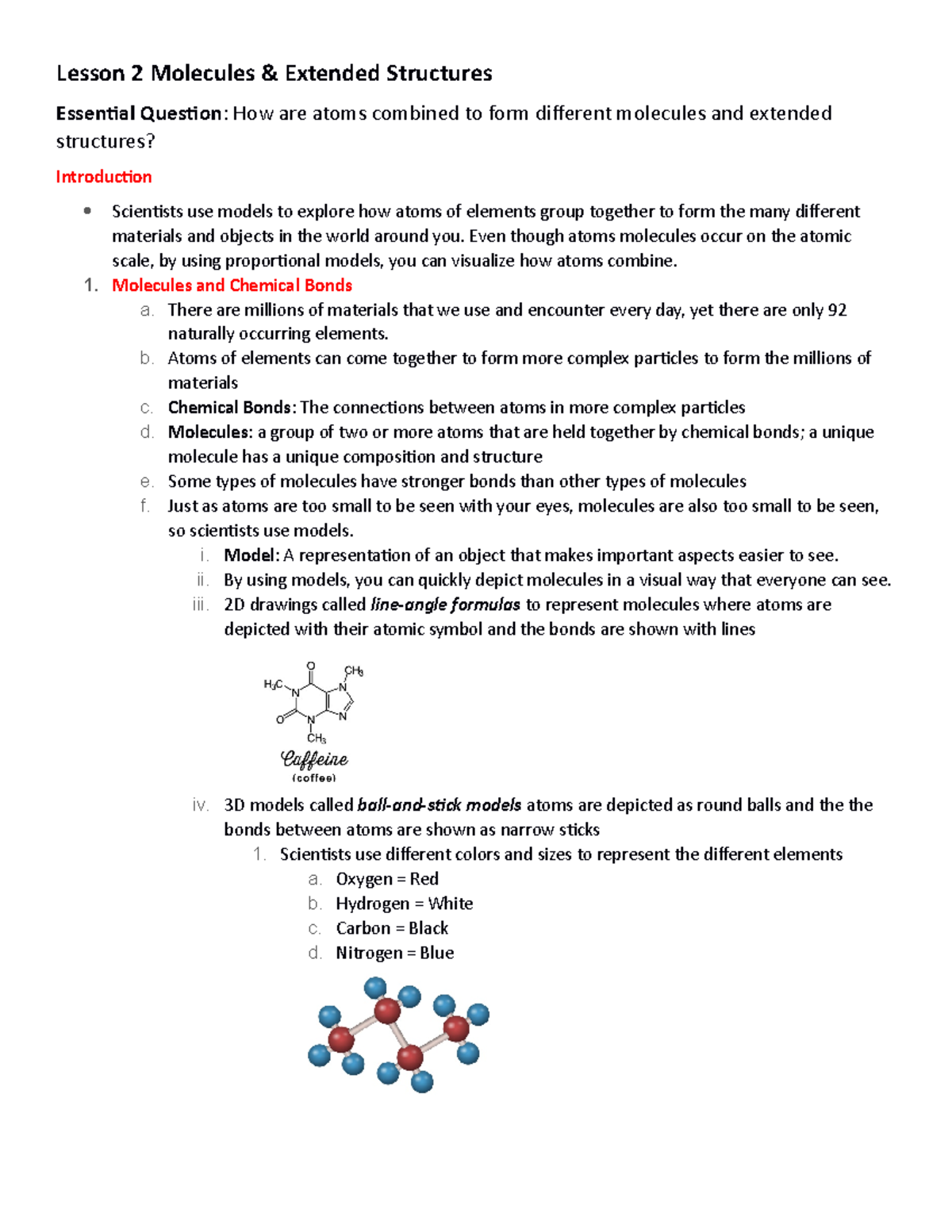 L2 Molecules and Extended Structures Notes - Lesson 2 Molecules ...