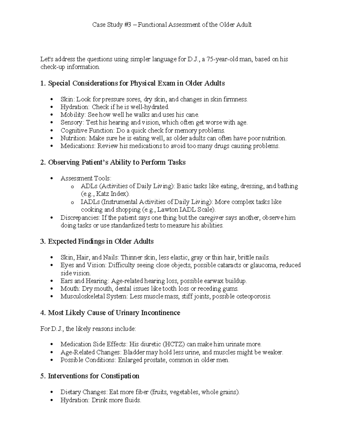 Case Study 3 - Older Adult - Case Study #3 – Functional Assessment of ...