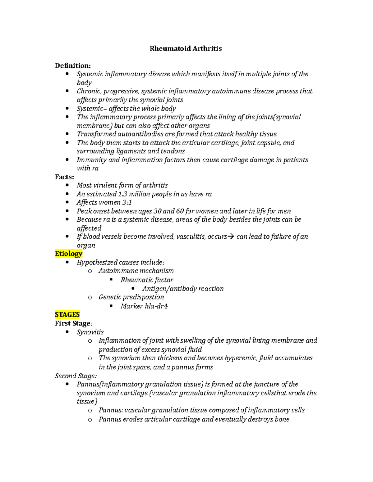 9NUR112.Rheumatoid Arthritis Notes - Rheumatoid Arthritis Definition ...