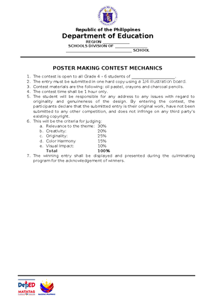 Poster Making Contest Criteria - Bachelor in Elementary Education ...