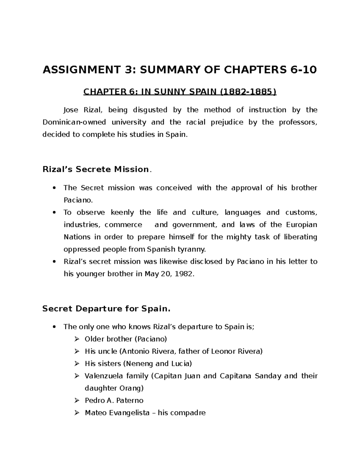 Life and Works of Rizal (Zaide) Chapter 6-10 Summaries - ASSIGNMENT 3: SUMMARY OF CHAPTERS 6 ...