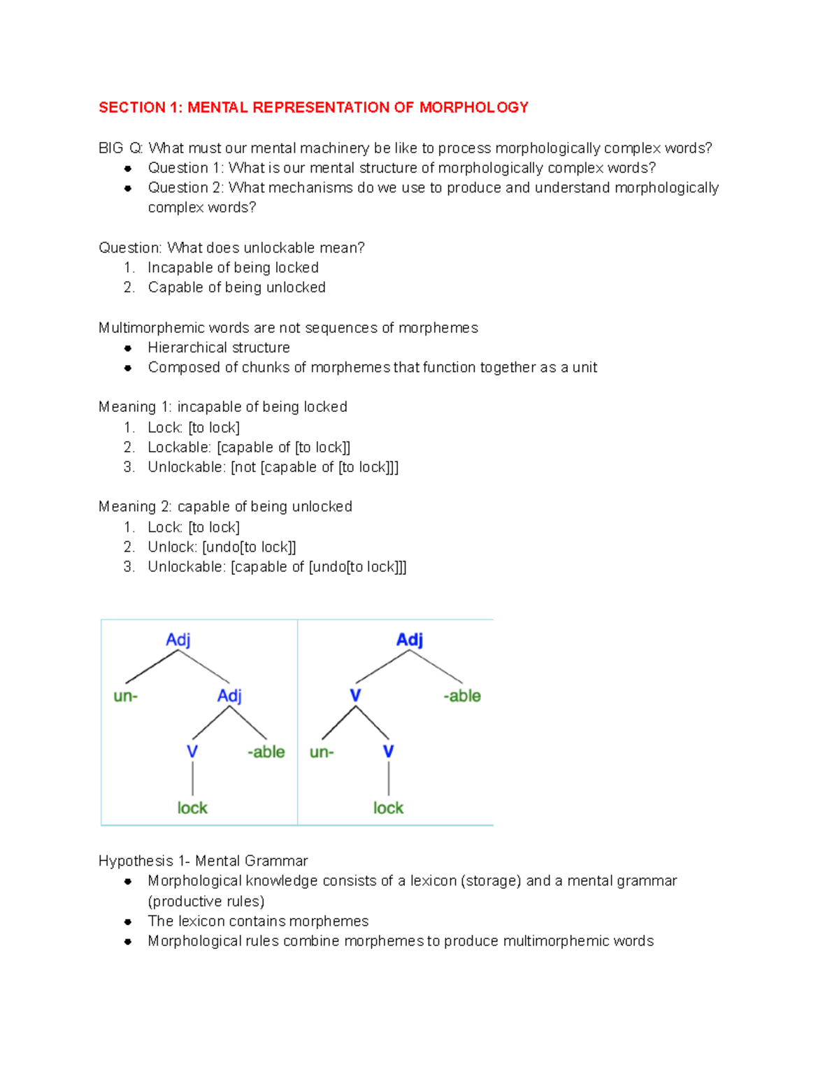 Linguistics Lec 6 Morhpology 2 Section 1 Mental Representation Of Morphology Big Q What Must