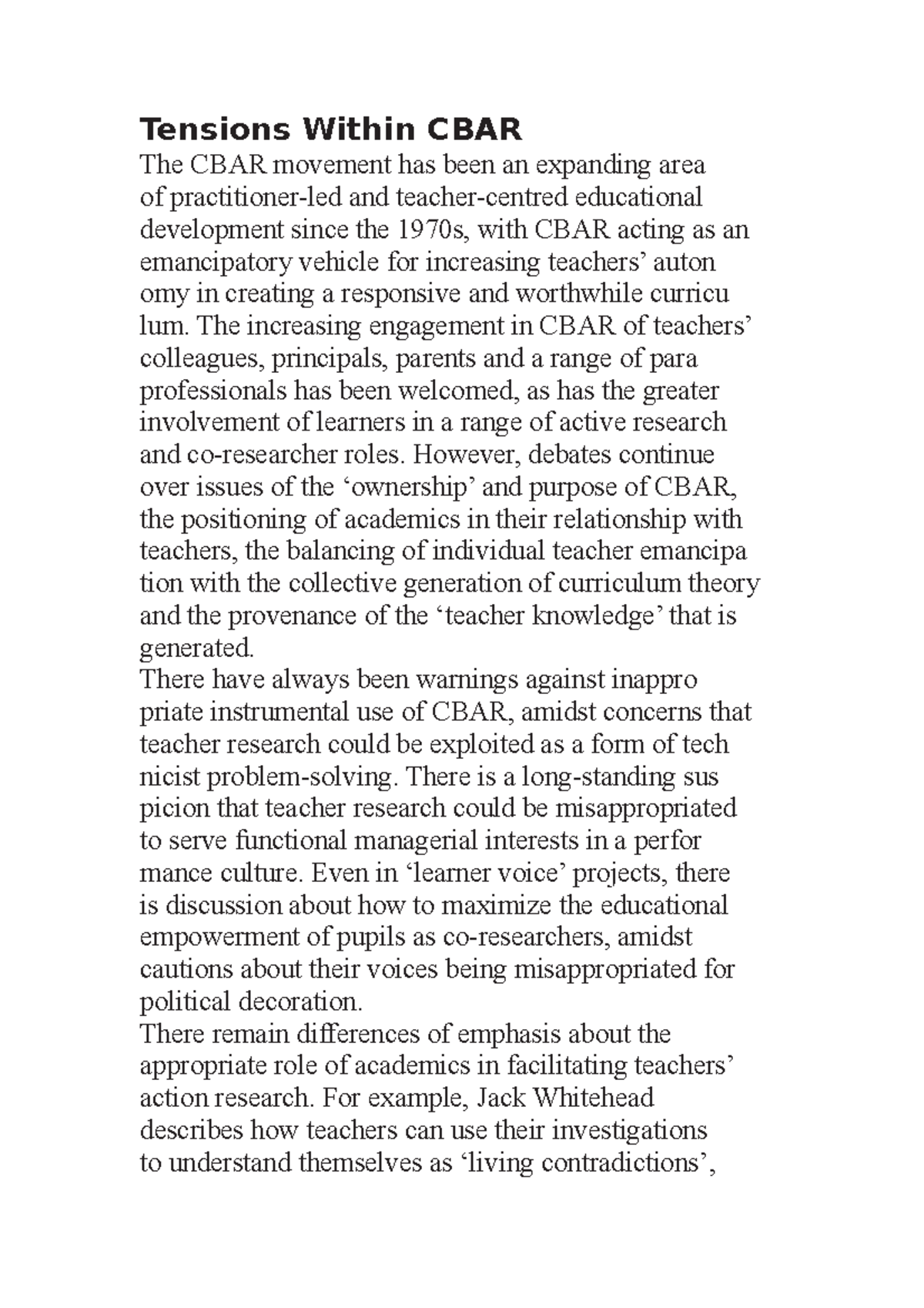 Tensions Within CBAR - The increasing engagement in CBAR of teachers ...