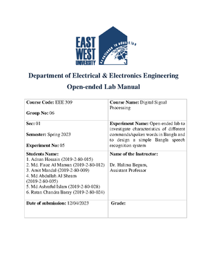Lab1: Study of Sampling, Quantization and Encoding - COURSE NO.: EEE ...