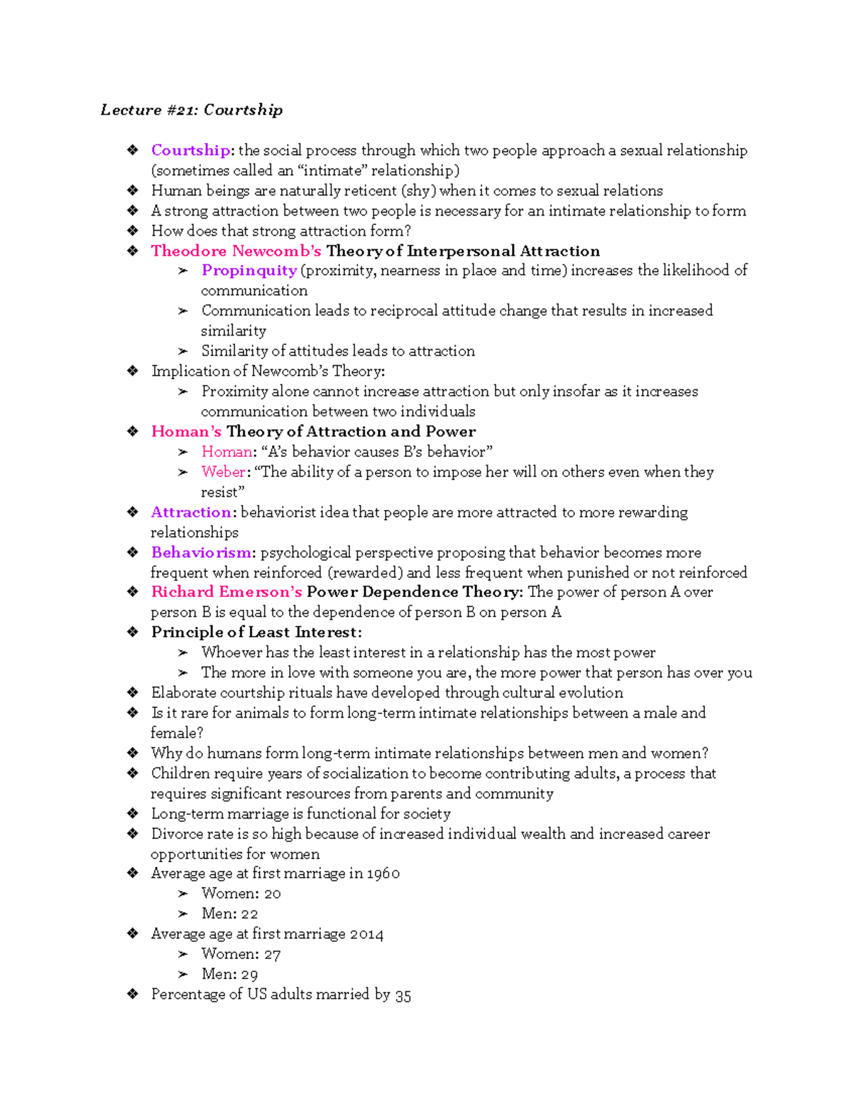 Lecture#21 Courtship - Lecture notes 21 - Lecture Courtship Courtship ...