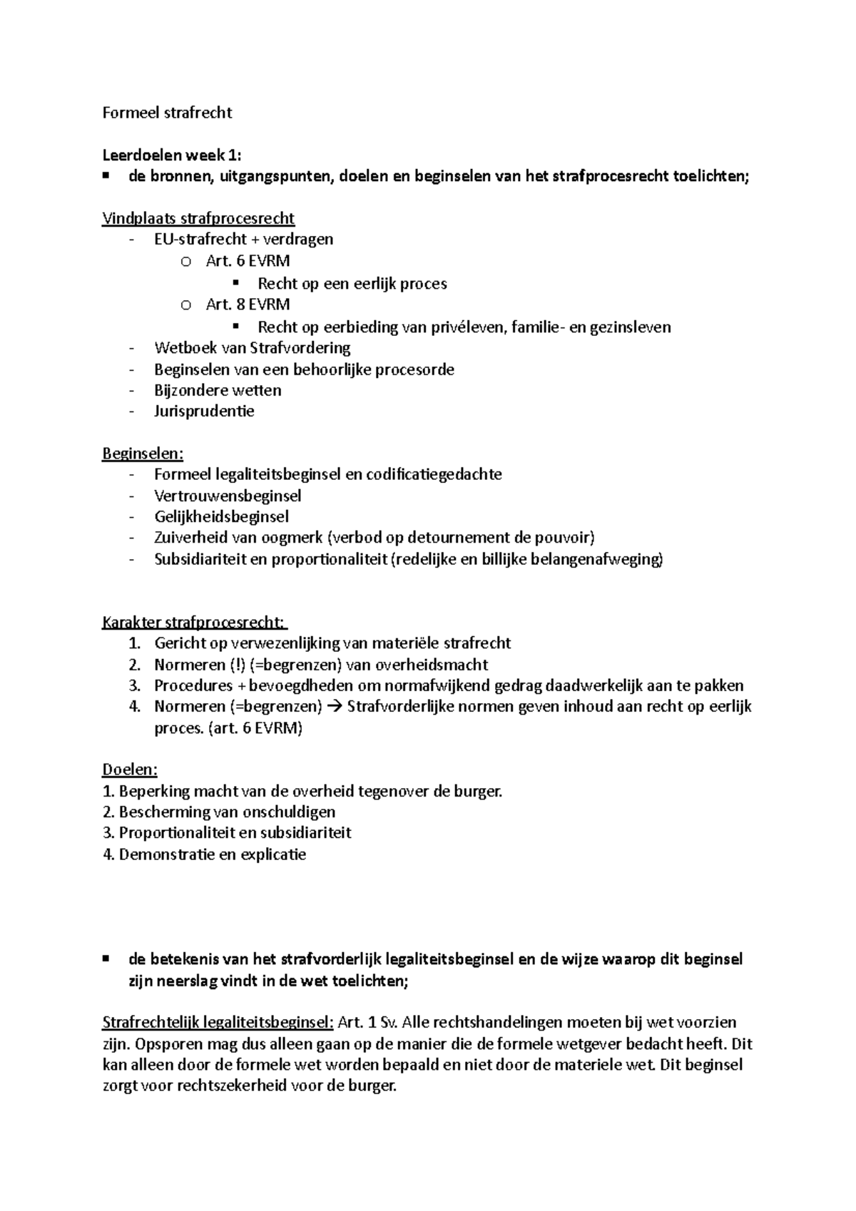 Formeel strafrecht leerdoelen - Formeel strafrecht Leerdoelen week 1 ...