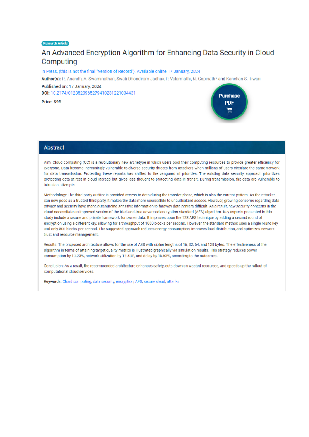 Advanced encryption algorithm - Anandh, A. Swaminathan, Swati Dhondiram ...