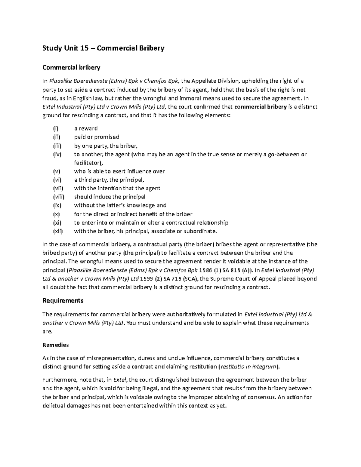 Law of contract Study Unit 15 - PVL3702 - Unisa - Studocu