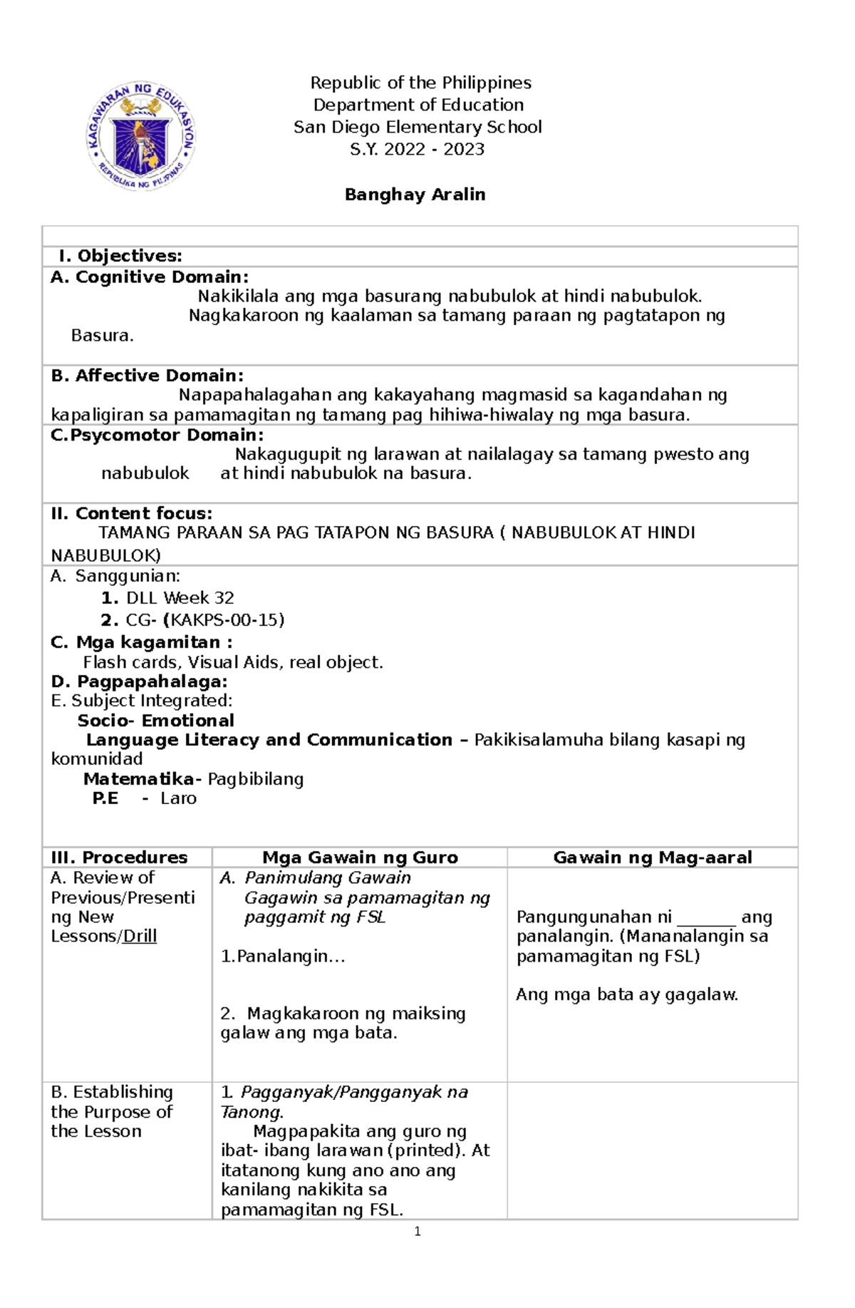 Lesson PLAN IN DEAF Learners - Republic of the Philippines Department ...
