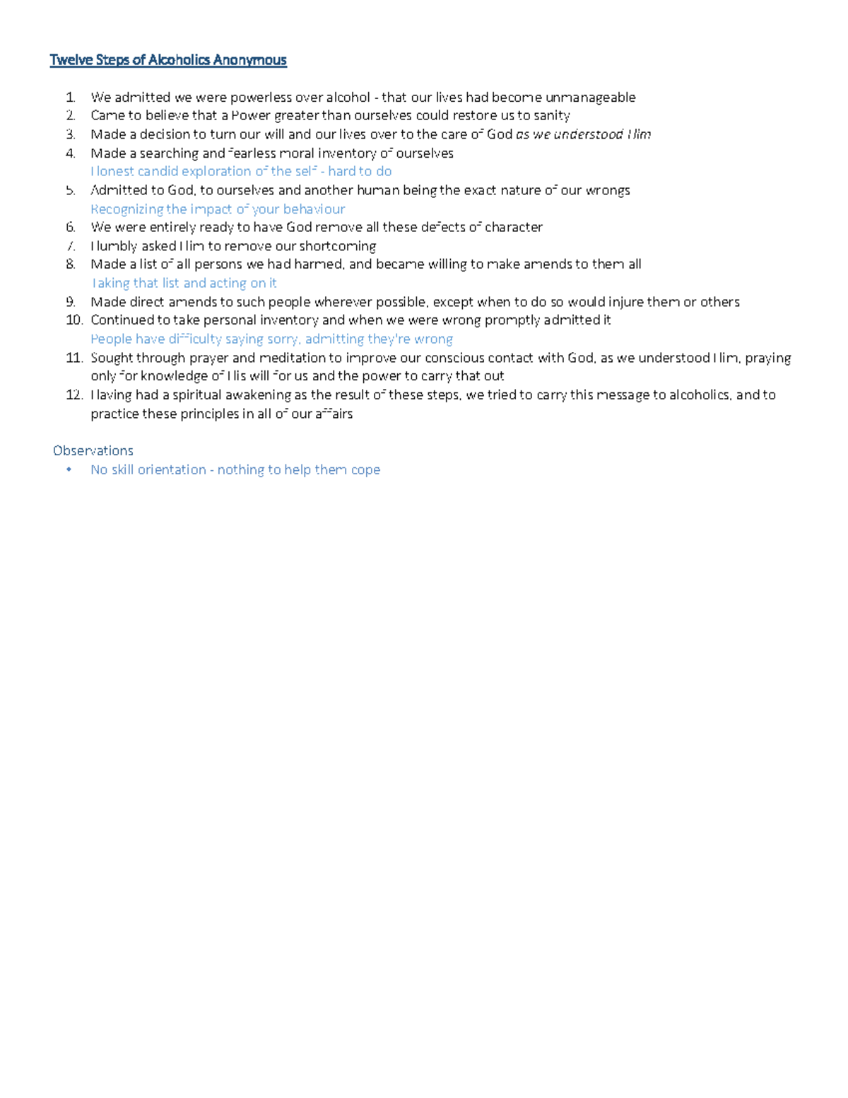 Addiction - Lecture notes - Lecture 6 - Twelve Steps of Alcoholics ...