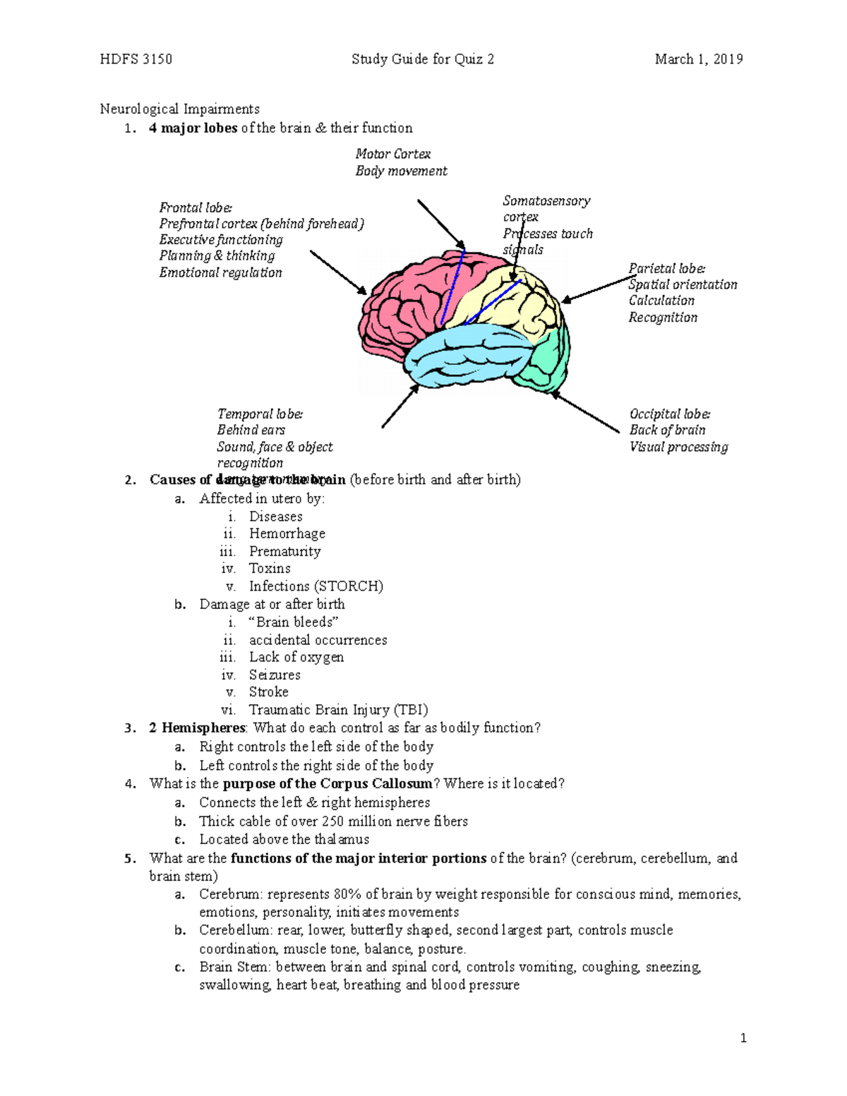 Study guide quiz 2 - HDFS 3150 Study Guide for Quiz 2 March 1, 2019 ...