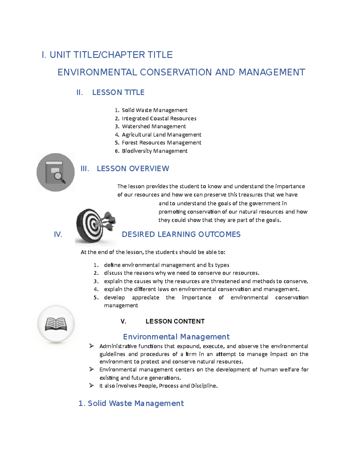 Environmental Science. Module 7 - I. UNIT TITLE/CHAPTER TITLE ...