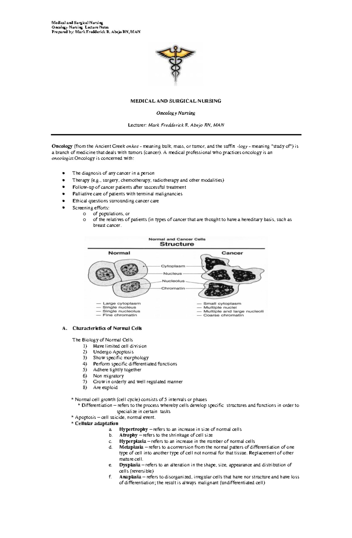 Med Surg Oncology - This documents helps you a lot - Oncology Nursing ...