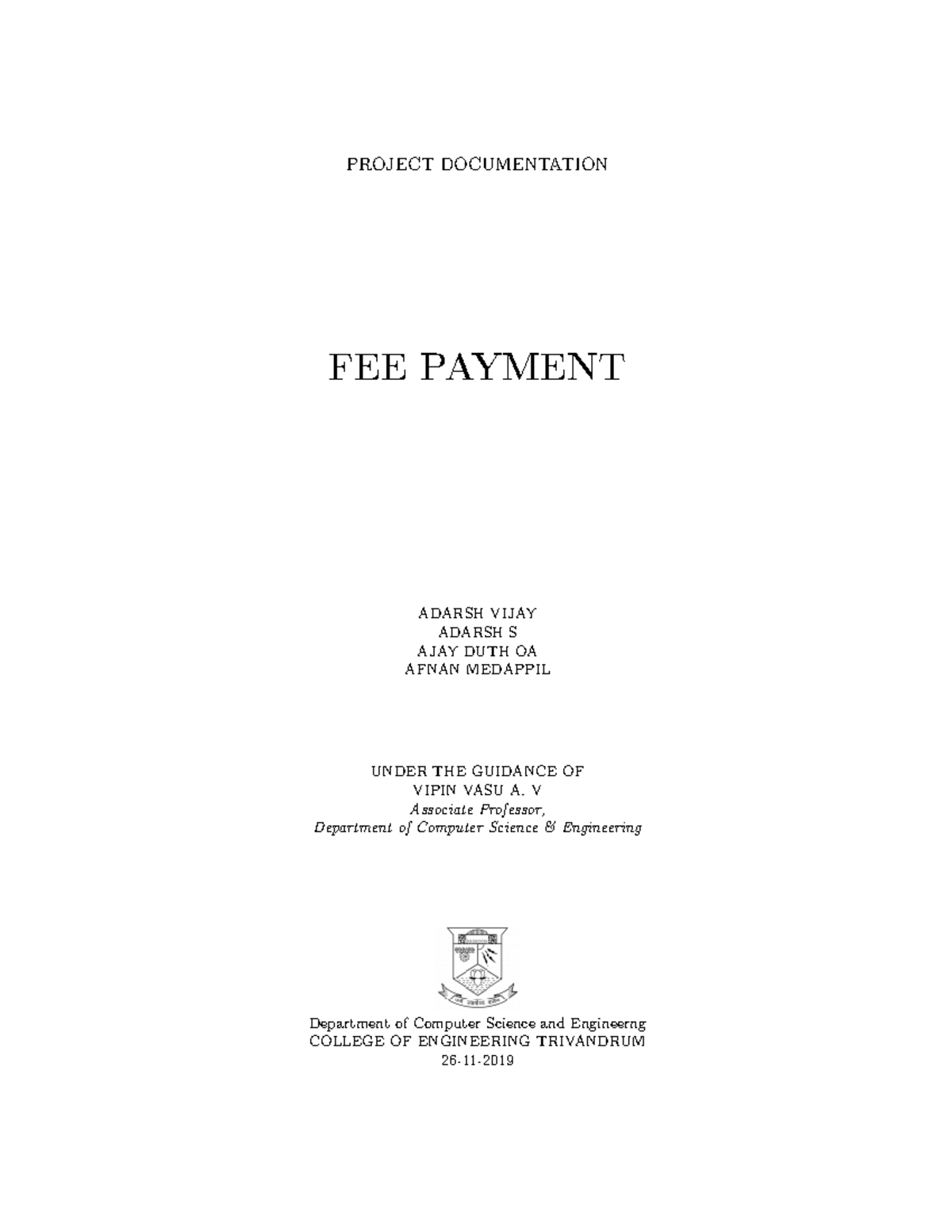 Project report - non - PROJECT DOCUMENTATION FEE PAYMENT ADARSH VIJAY ...