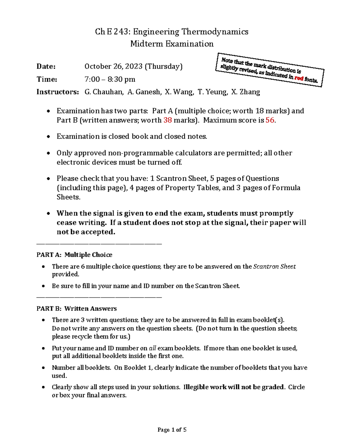Midterm Tables (Fall 2023) - Ch E 243: Engineering Thermodynamics Midterm Examination Date ...