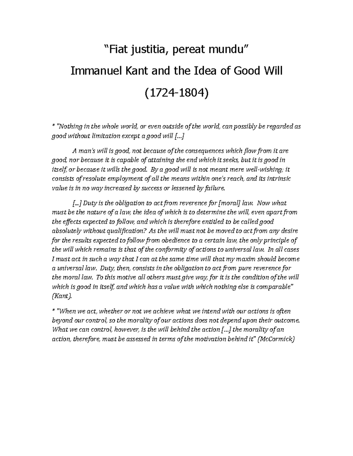 Immanuel Kant: Categorical Imperatives and Categorical Hypothetical ...