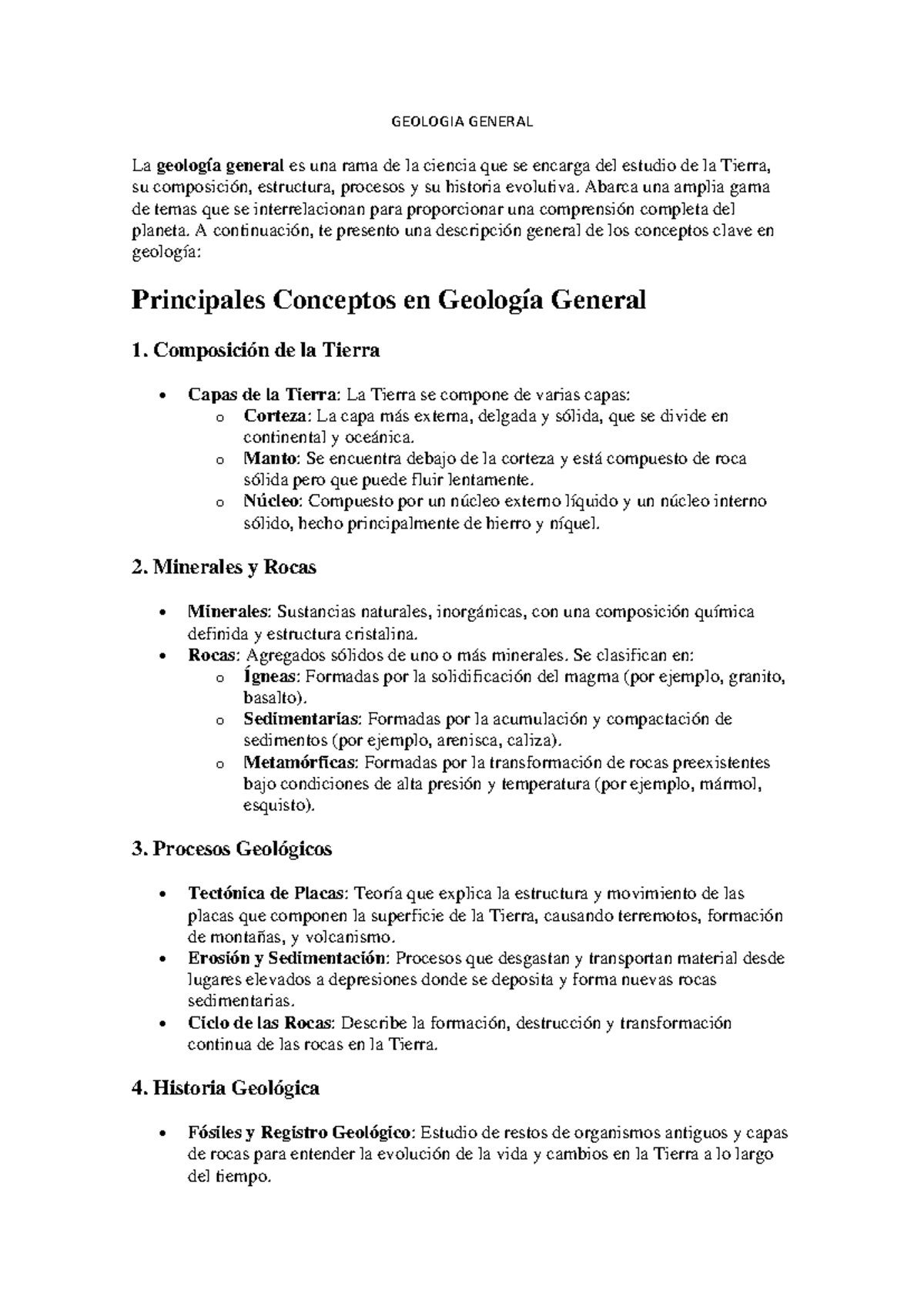 Geologia General - GEOLOGIA GENERAL La geología general es una rama de ...