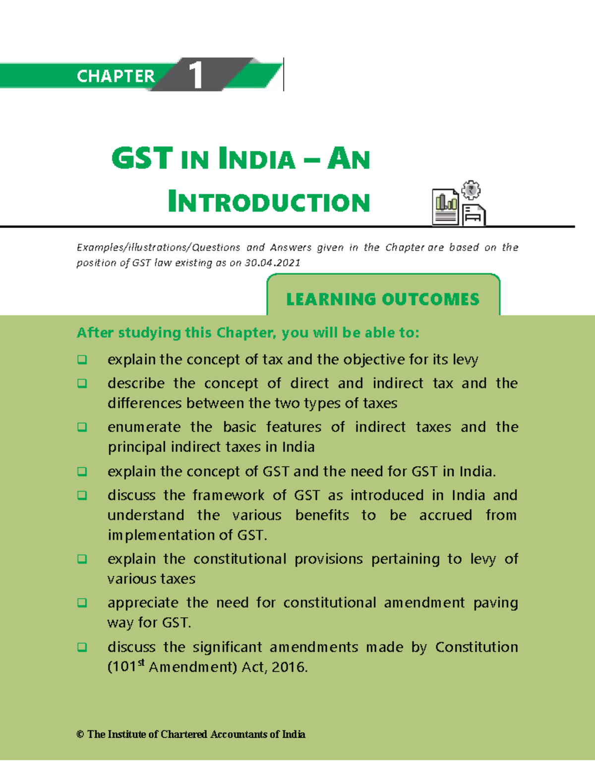 Idt-cp1 - information about gst and cgst sgst - LEARNING OUTCOMES GST ...