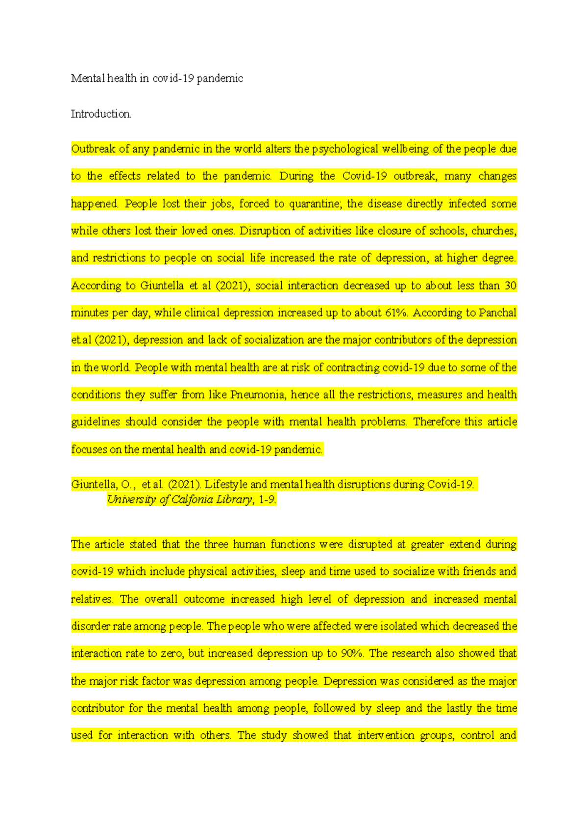 Mental health in covid - Outbreak of any pandemic in the world alters ...