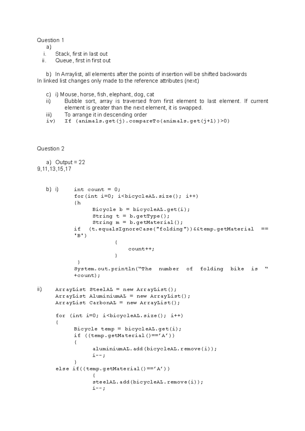 December 2021 - practice - Question 1 a) i. Stack, first in last out ii ...