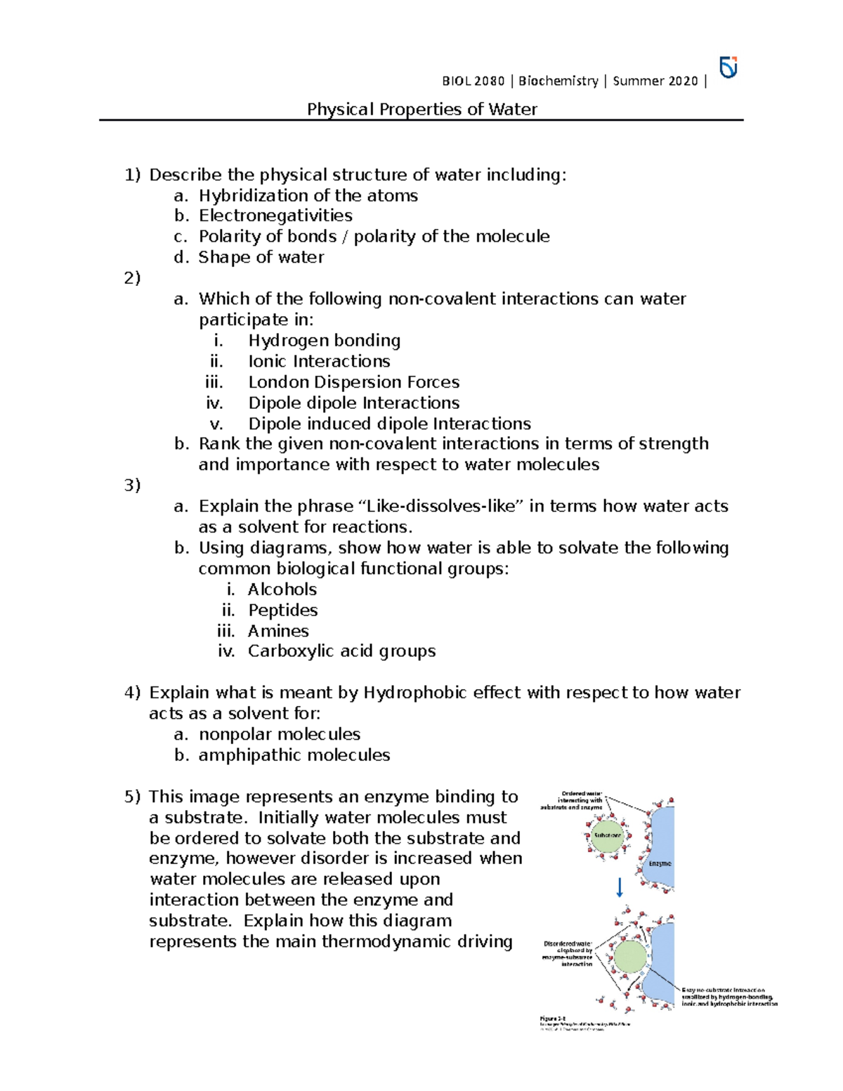 Chapter 2 - Physical Properties of Water - Review - BIOL 2080 ...
