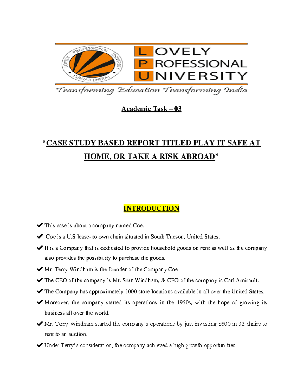 Case MGN 578 - This report is based on Coe's Case. I have given the ...