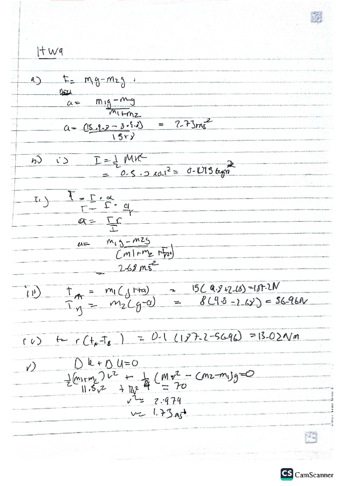 Written hw week 9 - PHYS 101 - CamScanner - Studocu