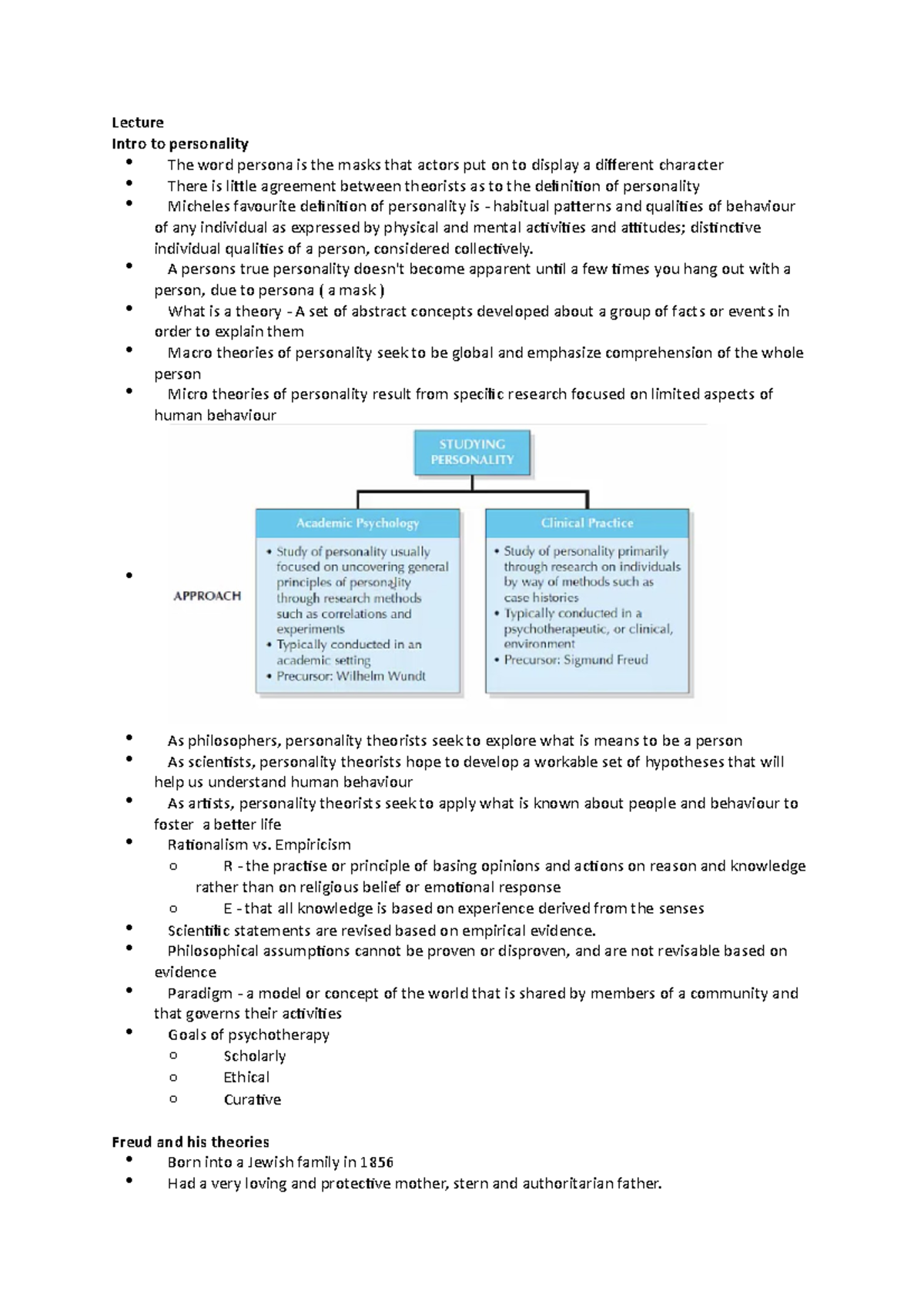 Week 1 - Lecture notes 1 - Lecture Intro to personality The word ...