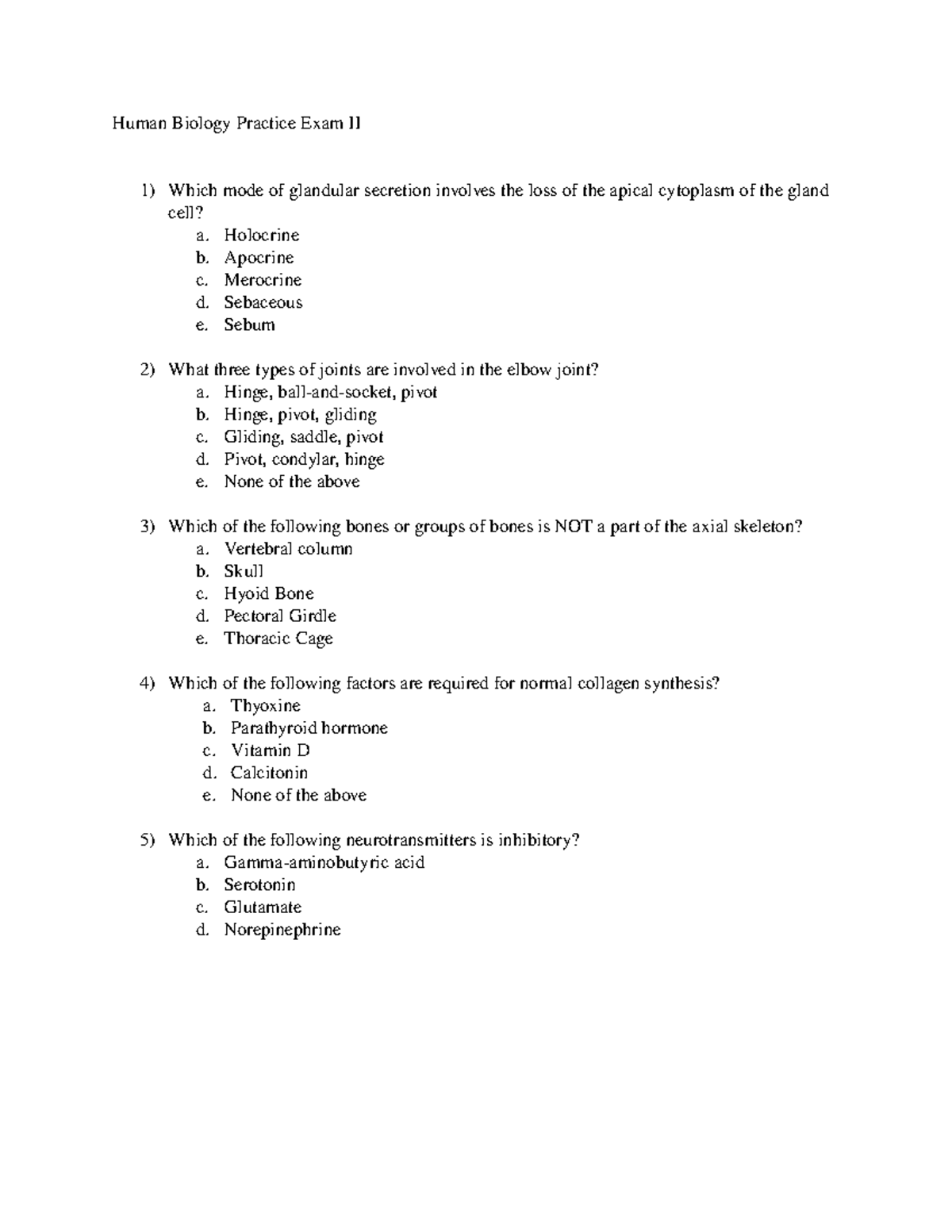 Human Biology Practice Exam II Questions - Human Biology Practice Exam ...