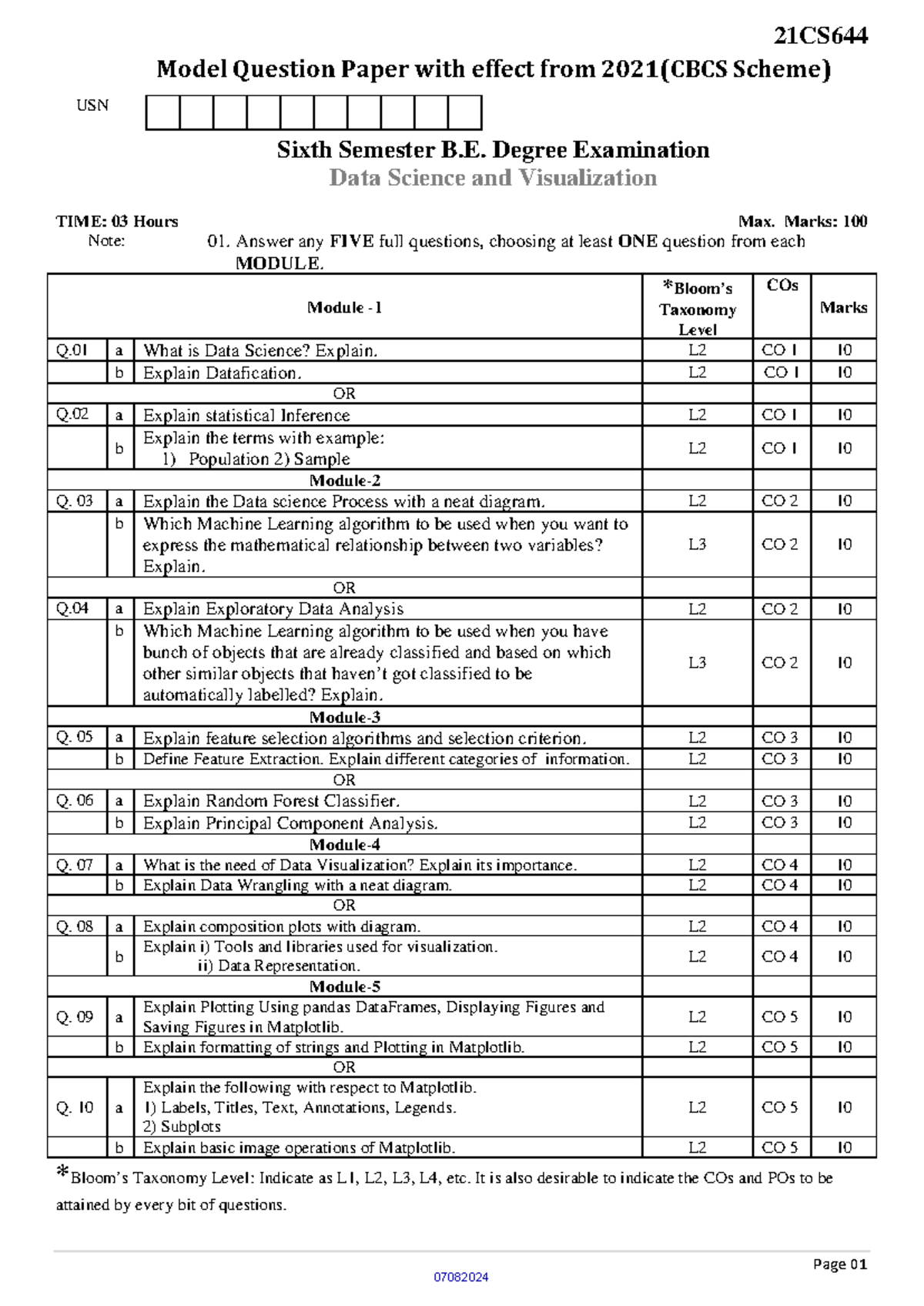 21CS644 - Model question paper - 21CS Page 0 1 Model Question Paper with effect from 2021(CBCS ...