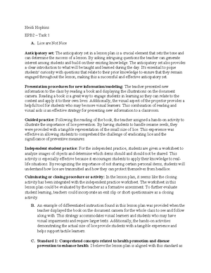 EBP2 - Task 1 to EBP2 - EBP Lice Are Not Nice 1A. Anticipatory Set: The ...