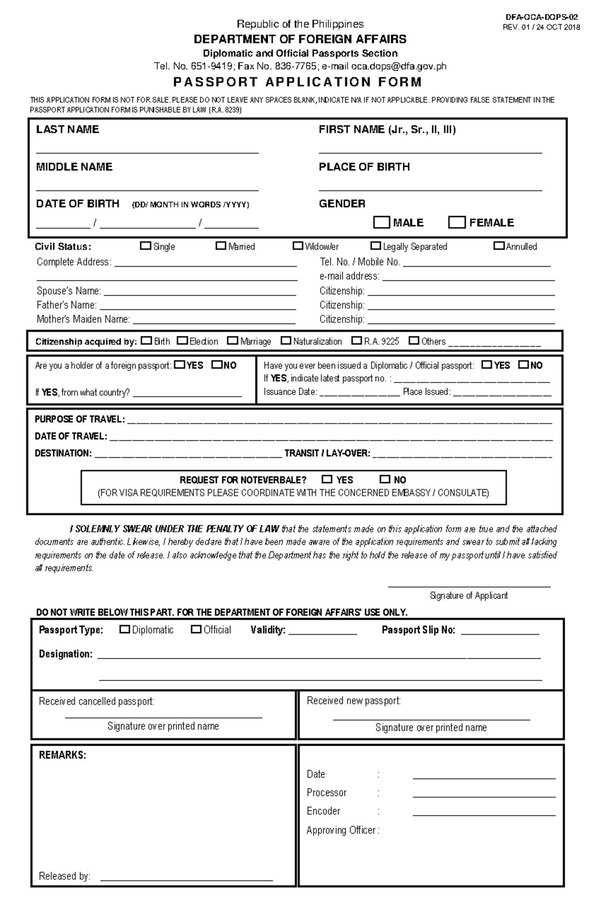 DOPS Passport Application Form Rev24Oct2018 - ####### DFA-OCA-DOPS ...