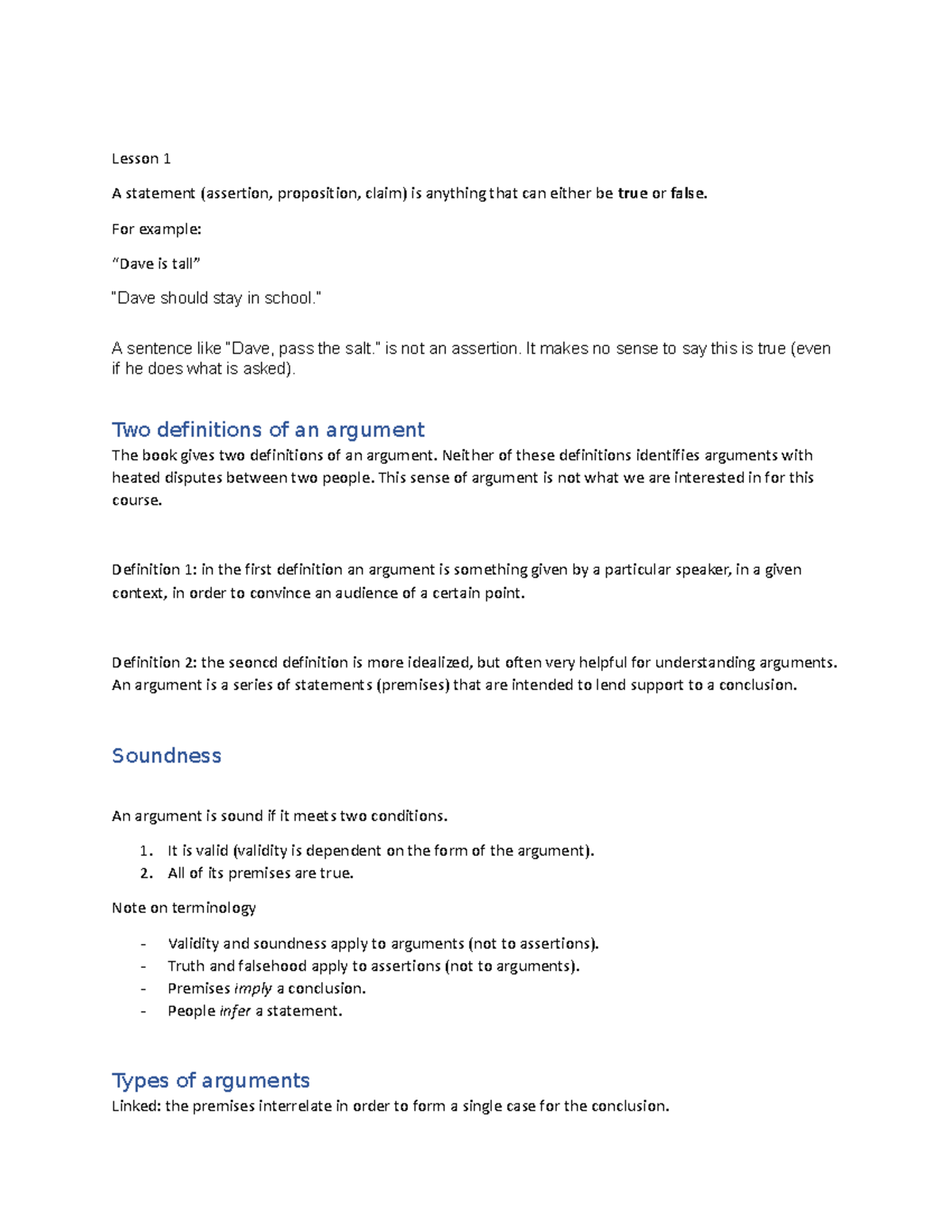 Lesson 1 - Chapter 1 - Lesson 1 A statement (assertion, proposition ...