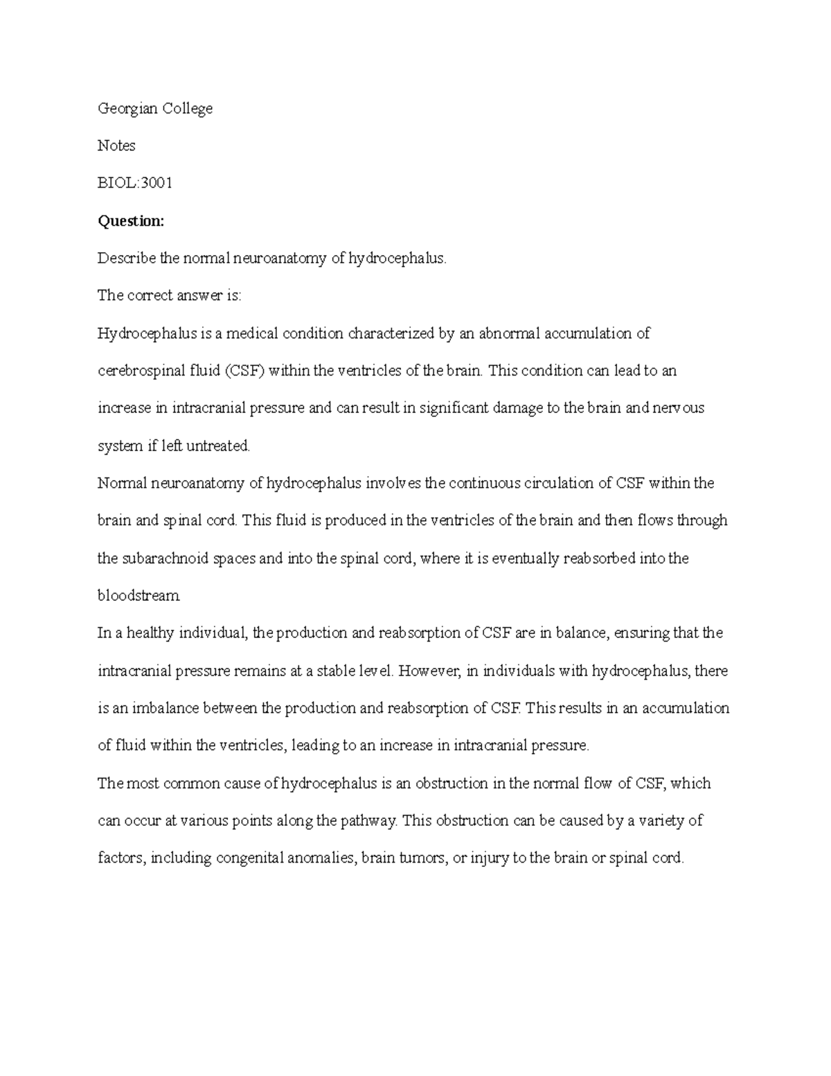 Assignment - important notes - Georgian College Notes BIOL: Question ...