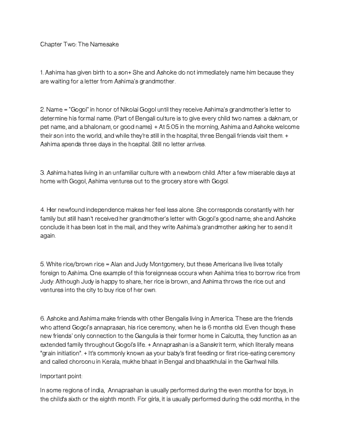 Chapter Two The Namesake - Chapter Two: The Namesake Ashima has given ...