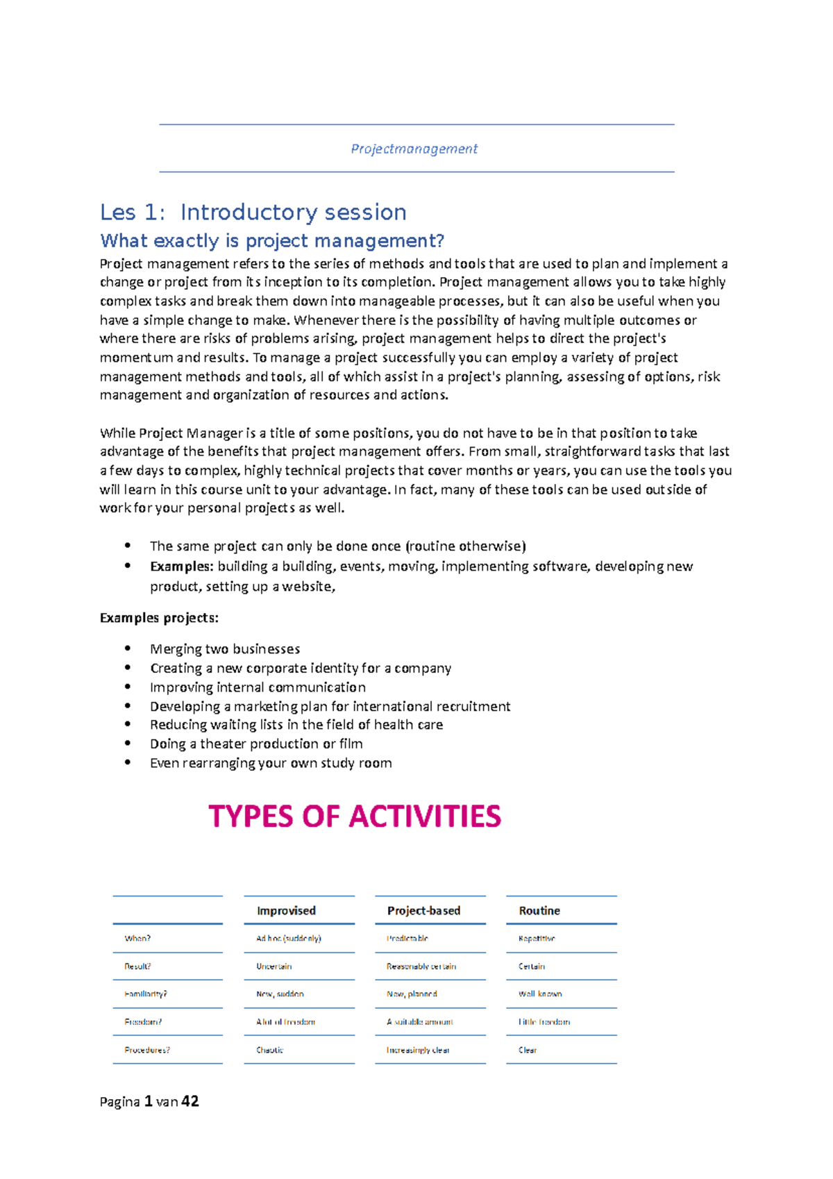 Af-projectmanagement - Projectmanagement Les 1: Introductory session ...