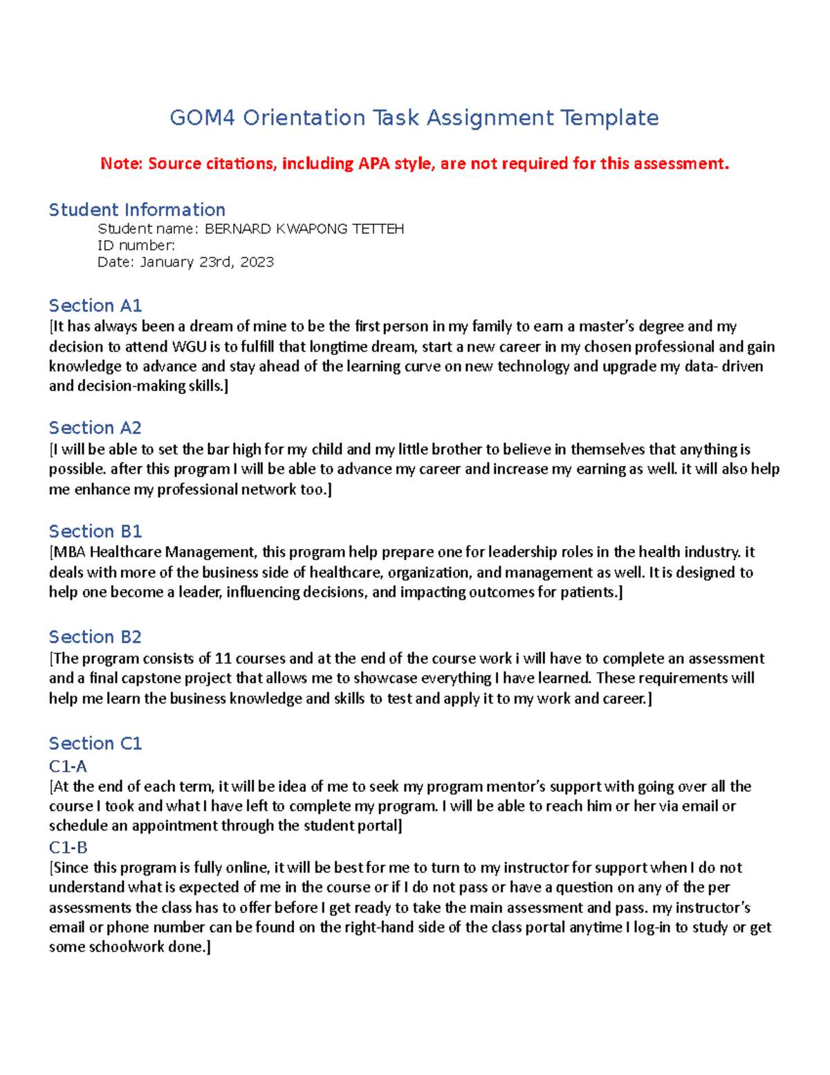 Orientation Task Template - GOM4 Orientation Task Assignment Template Note: Source citations ...