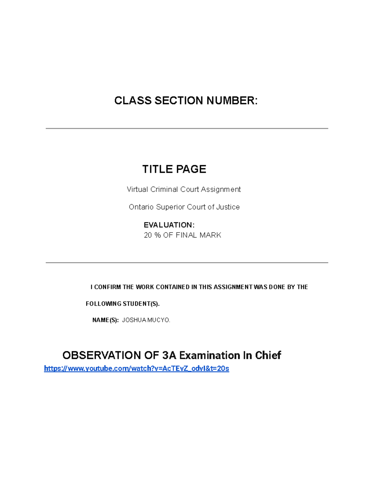 Courtroom Observations - CLASS SECTION NUMBER: TITLE PAGE Virtual ...