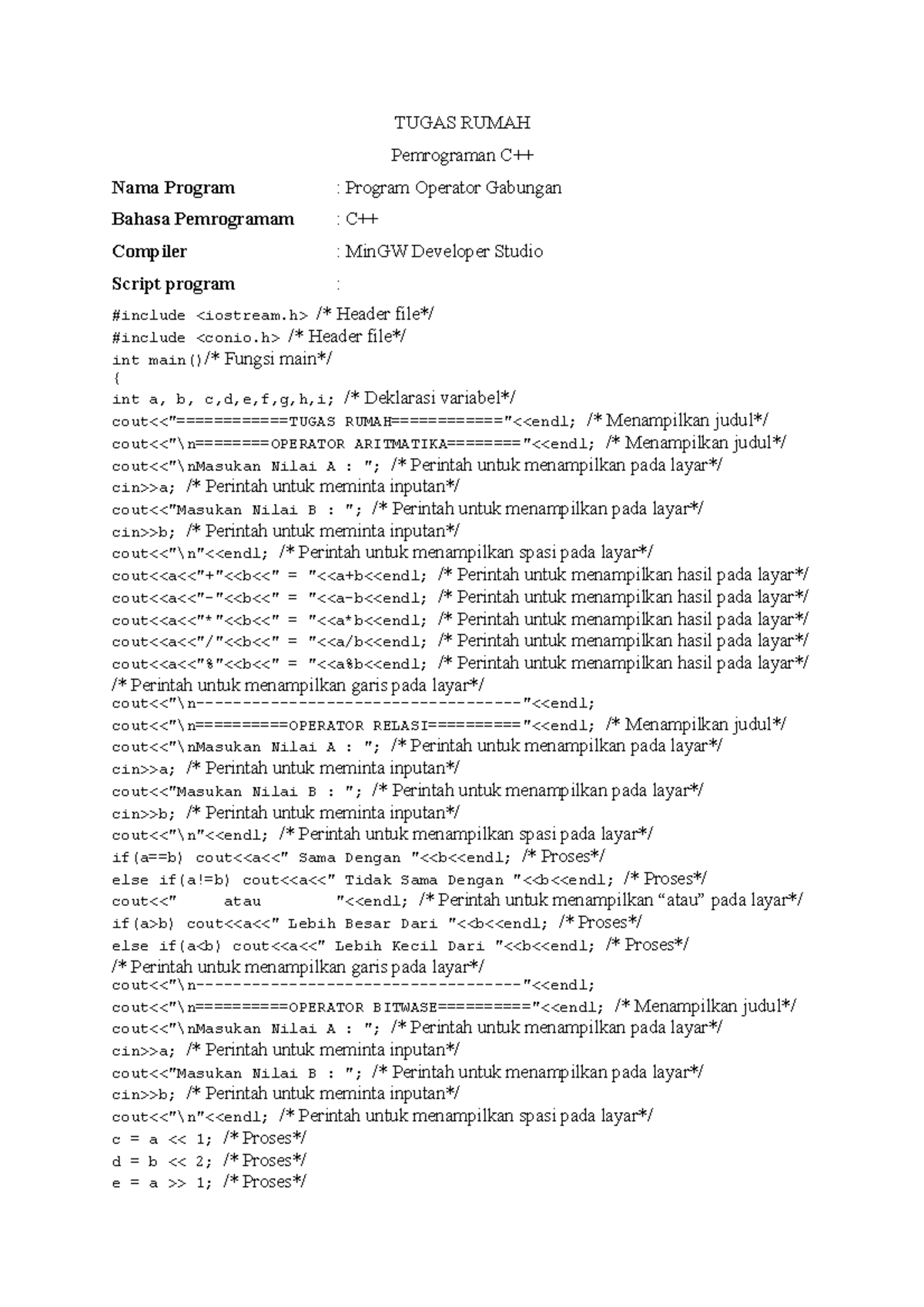 Tugas Rumah Dasar Pemrograman - TUGAS RUMAH Pemrograman C++ Nama ...