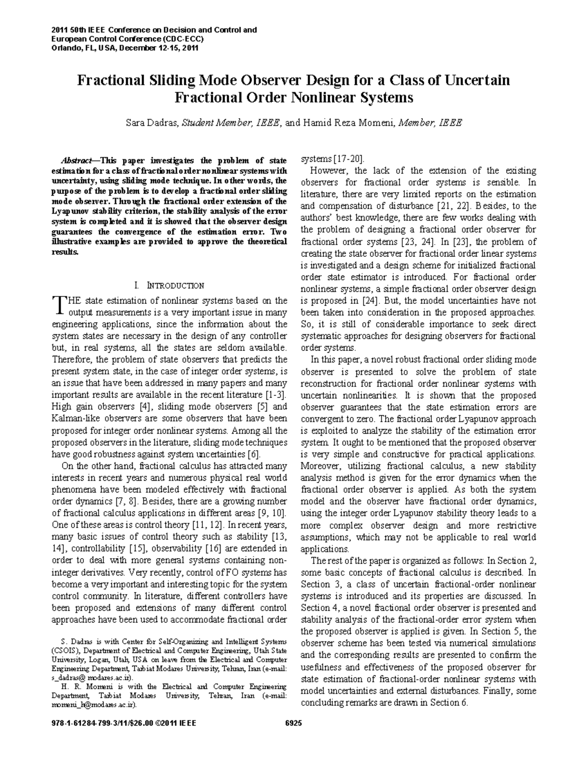 Fractional Sliding Mode Observer Design for a Class of Uncertain ...