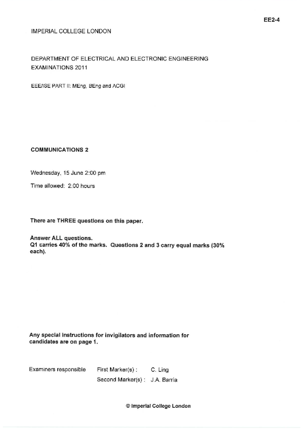 Communications - Past Papers - Studocu