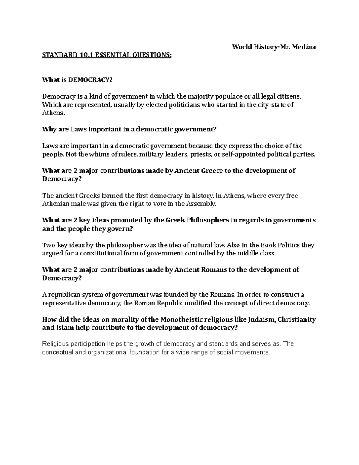 Copy of 10.1 Essential Qs - World History-Mr. Medina STANDARD 10 ...