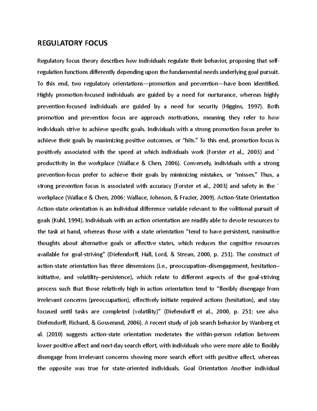 Regulatory Focus Regulatory Focus Regulatory Focus Theory Describes