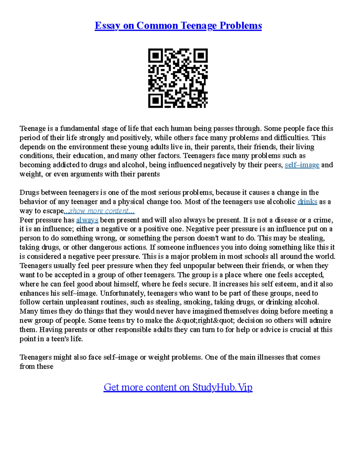 Essay Topics For Teenagers - Essay on Common Teenage Problems Teenage ...