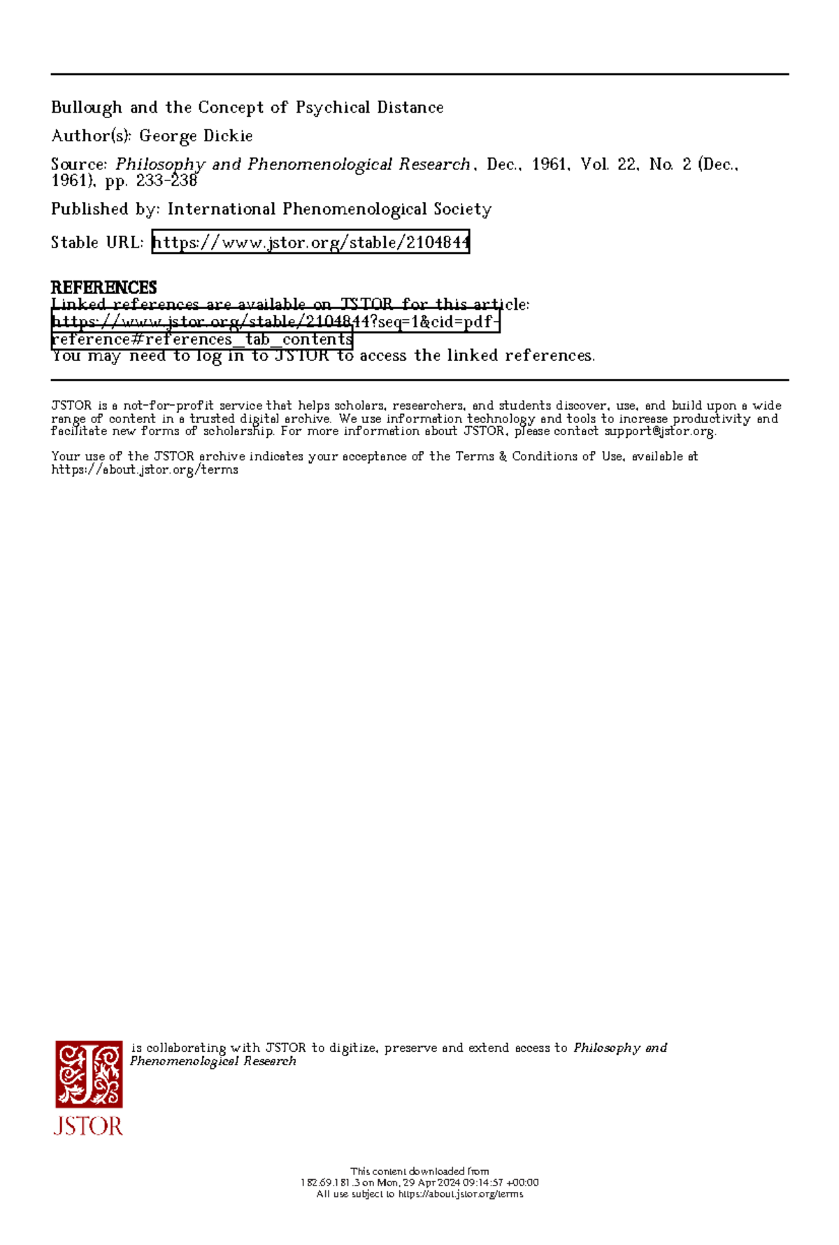 Bullough text - notes - Bullough and the Concept of Psychical Distance ...