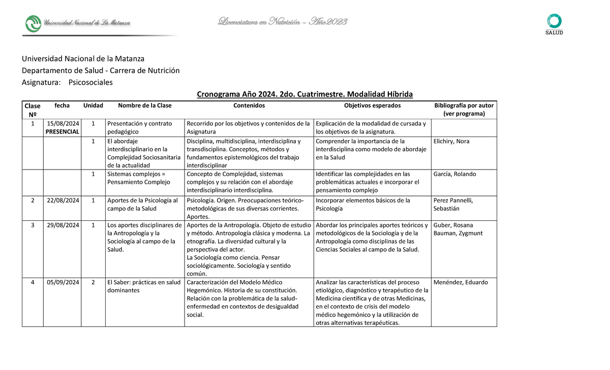 Cronograma de clases 2C 2023 Alumnos Hibrida NEW - Universidad Nacional ...