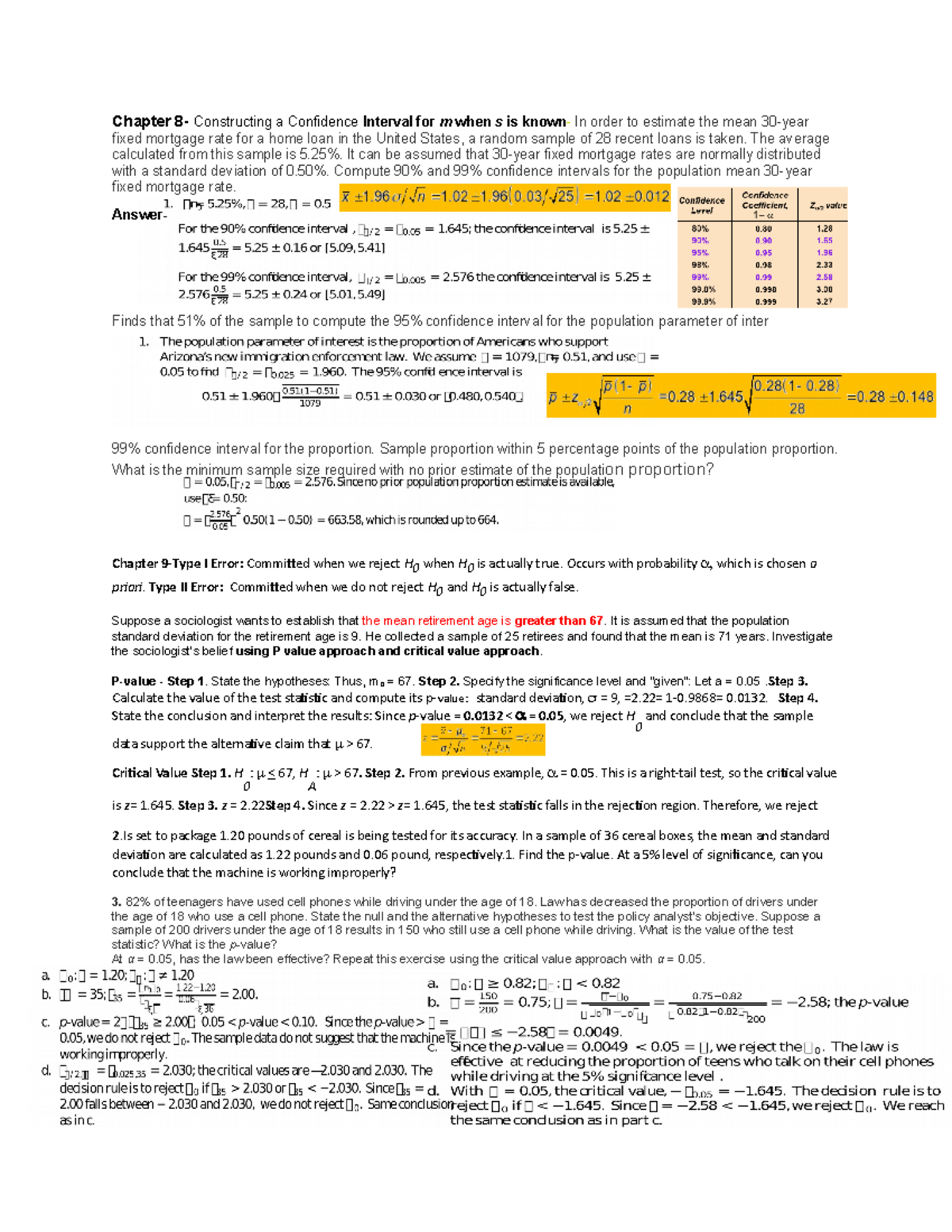 STAT2201 - Cheatsheet - Chapter 8- Constructing a Confidence Interval ...