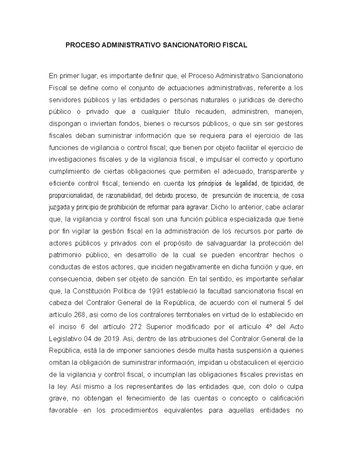 Etapas del Procedimiento Administrativo Sancionatorio Fiscal - PROCESO ADMINISTRATIVO ...